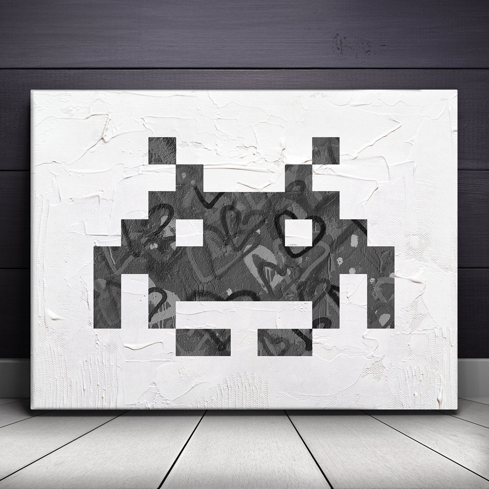 Black & White Space Invader | TheGOATWallArt
