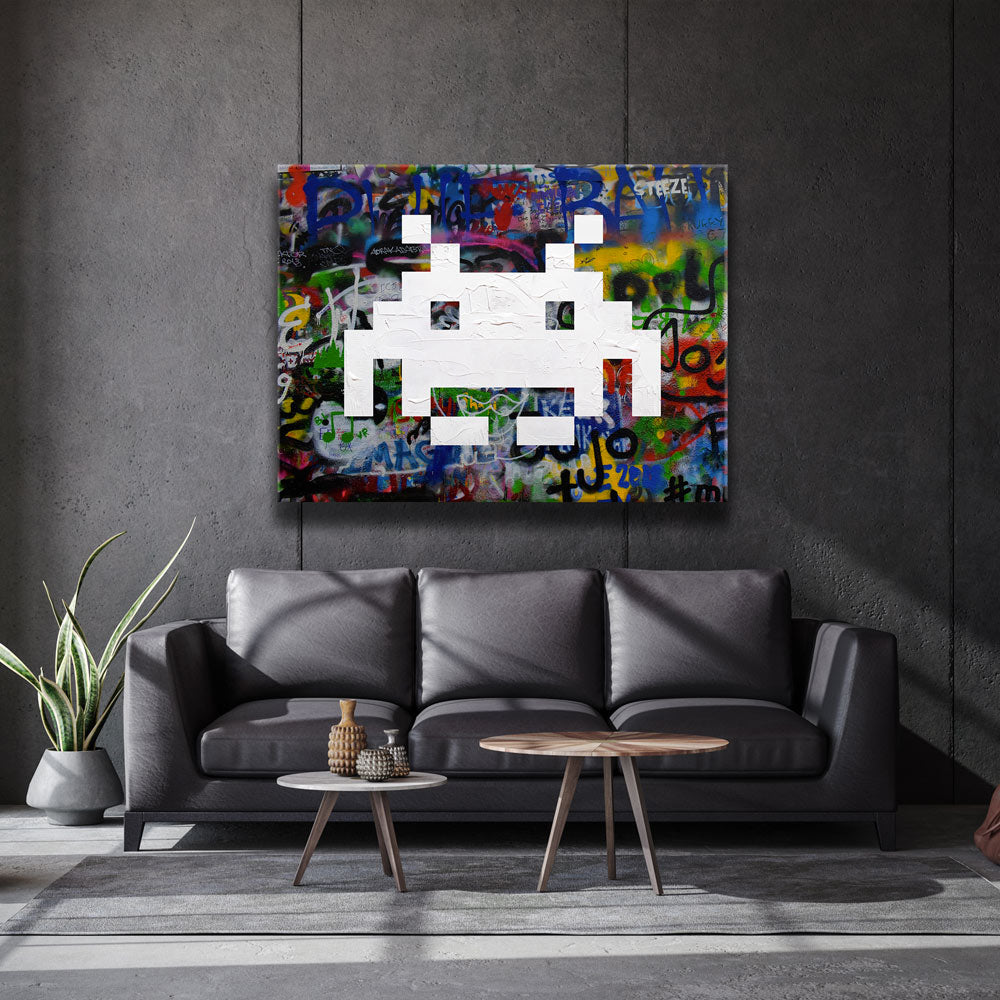 Graffiti Space Invader | TheGOATWallArt