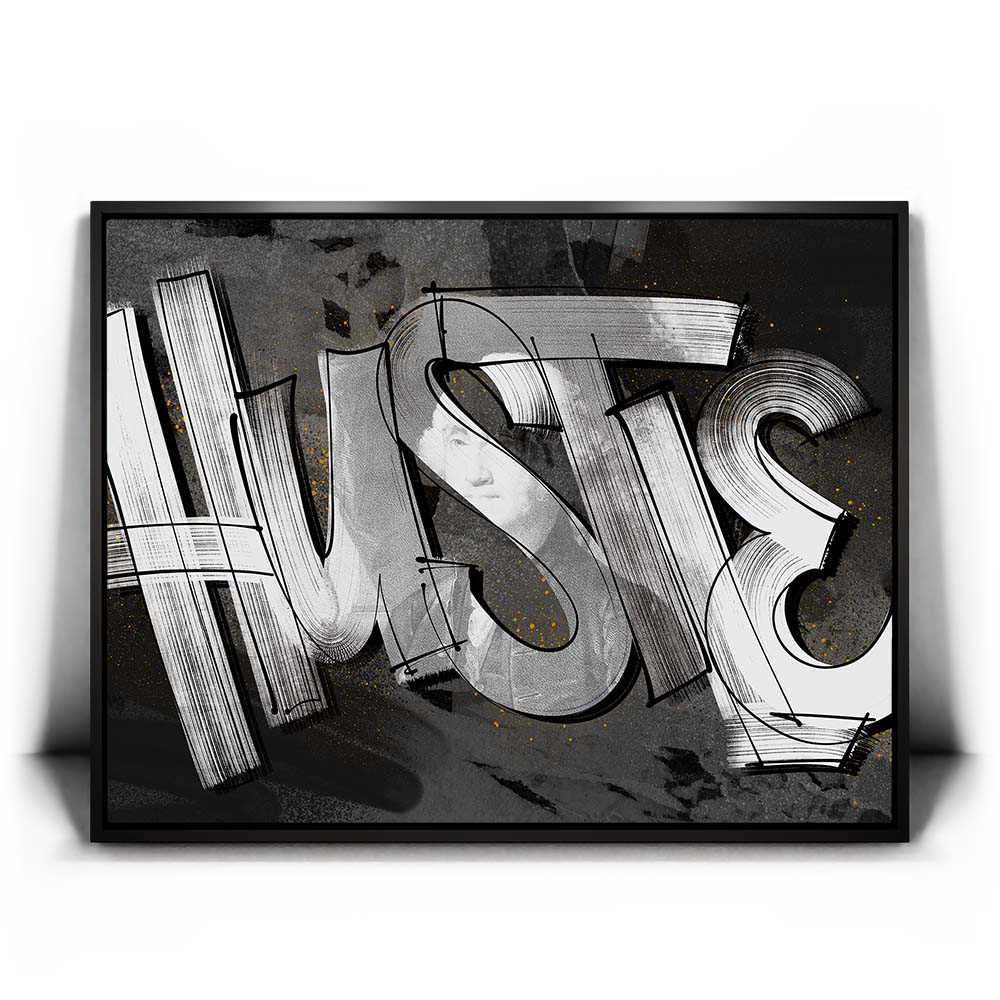 Hustle - Calligraphy - Black and White – TheGOATWallArt