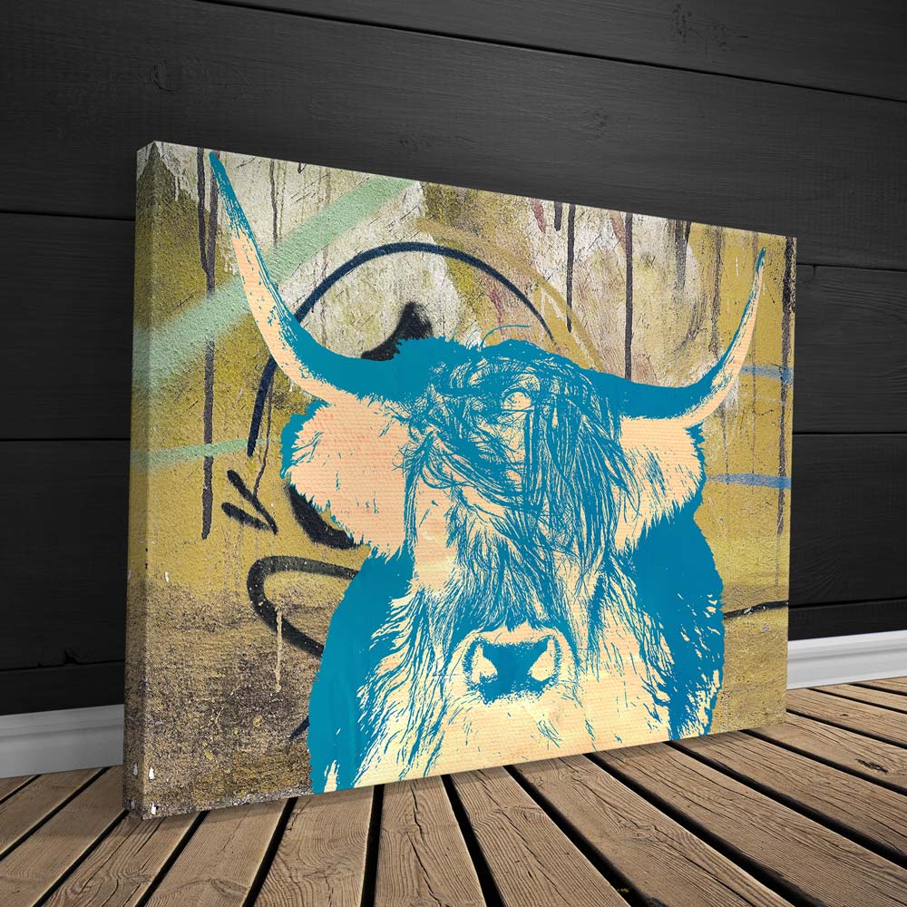 Highland Cow Light Blue | TheGOATWallArt
